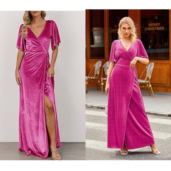 Merokeety | Dresses | Merokeety Formal Gown Maxi Velvet Wrap Bridesmaid ...